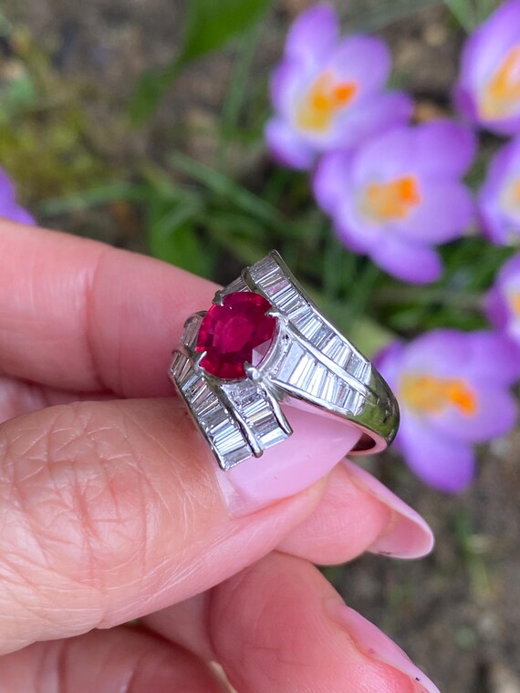 Pt900 platinum | natural ruby and diamond with certif… - Gem