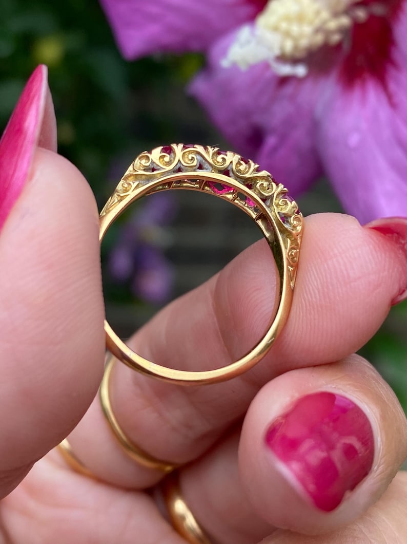 Antique 18ct Gold Ruby Ring: Birmingham 1912 Five-stone Band - Etsy ...