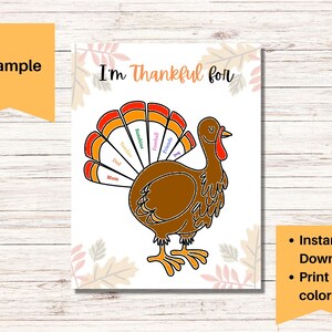 I"m Thankful for Turkey Printable, Thanksgiving Kids Activity, Instant ...
