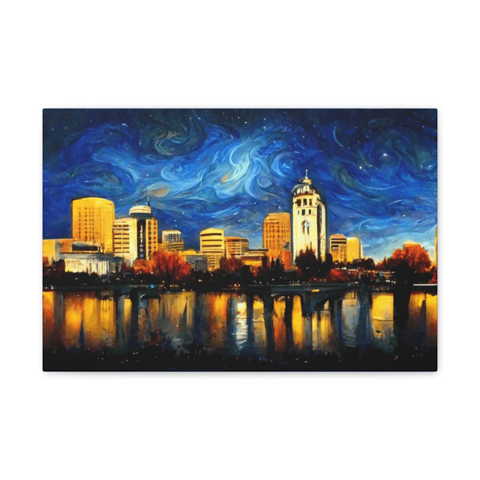 Sacramento Art | Sacramento City Skyline Under a Starry Night ...