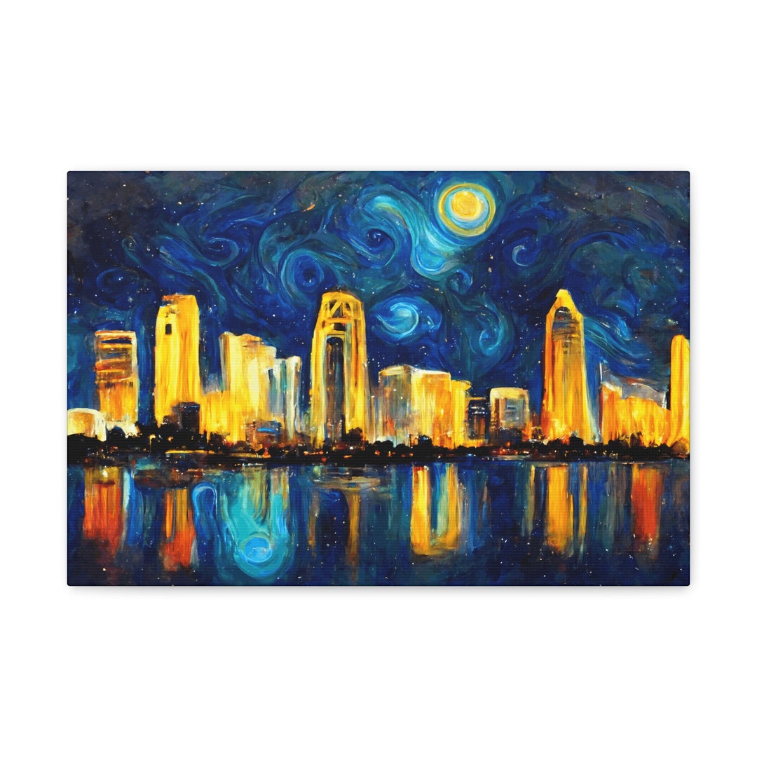 San Diego Skyline Under a Starry Night Canvas Print Impressionist ...