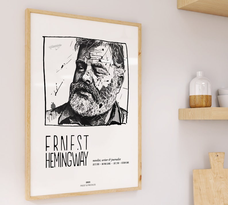 Ernest Hemingway Line Art Print: Literary Wall Decor - Etsy