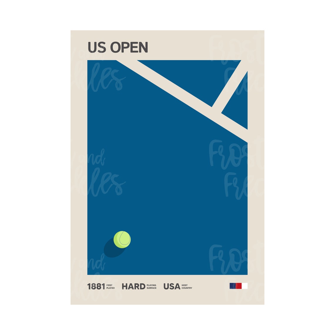 US OPEN Grand Slam Poster Art Minimal Tennis Poster Art - Etsy