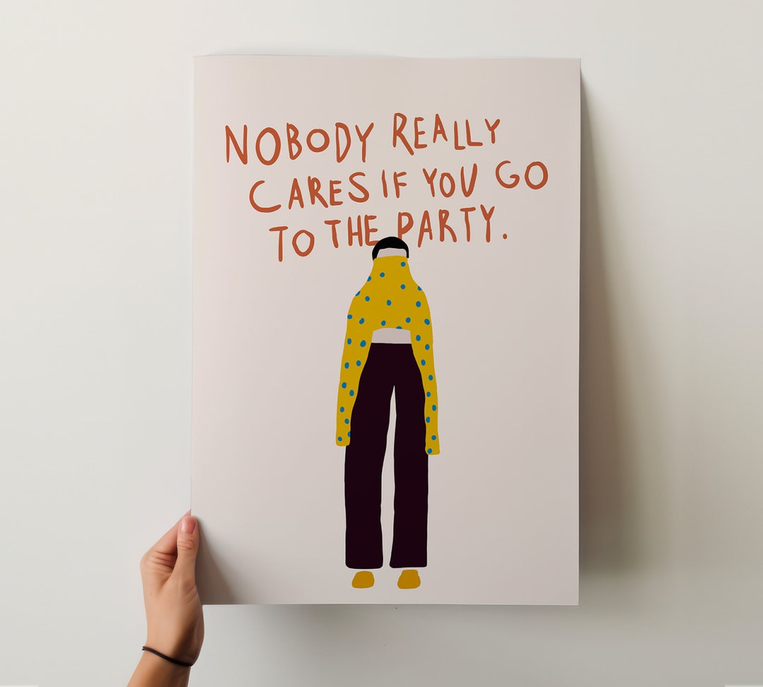 Nobody Really Cares Poster, Art Print, Handdrawn Illustration, Woman ...