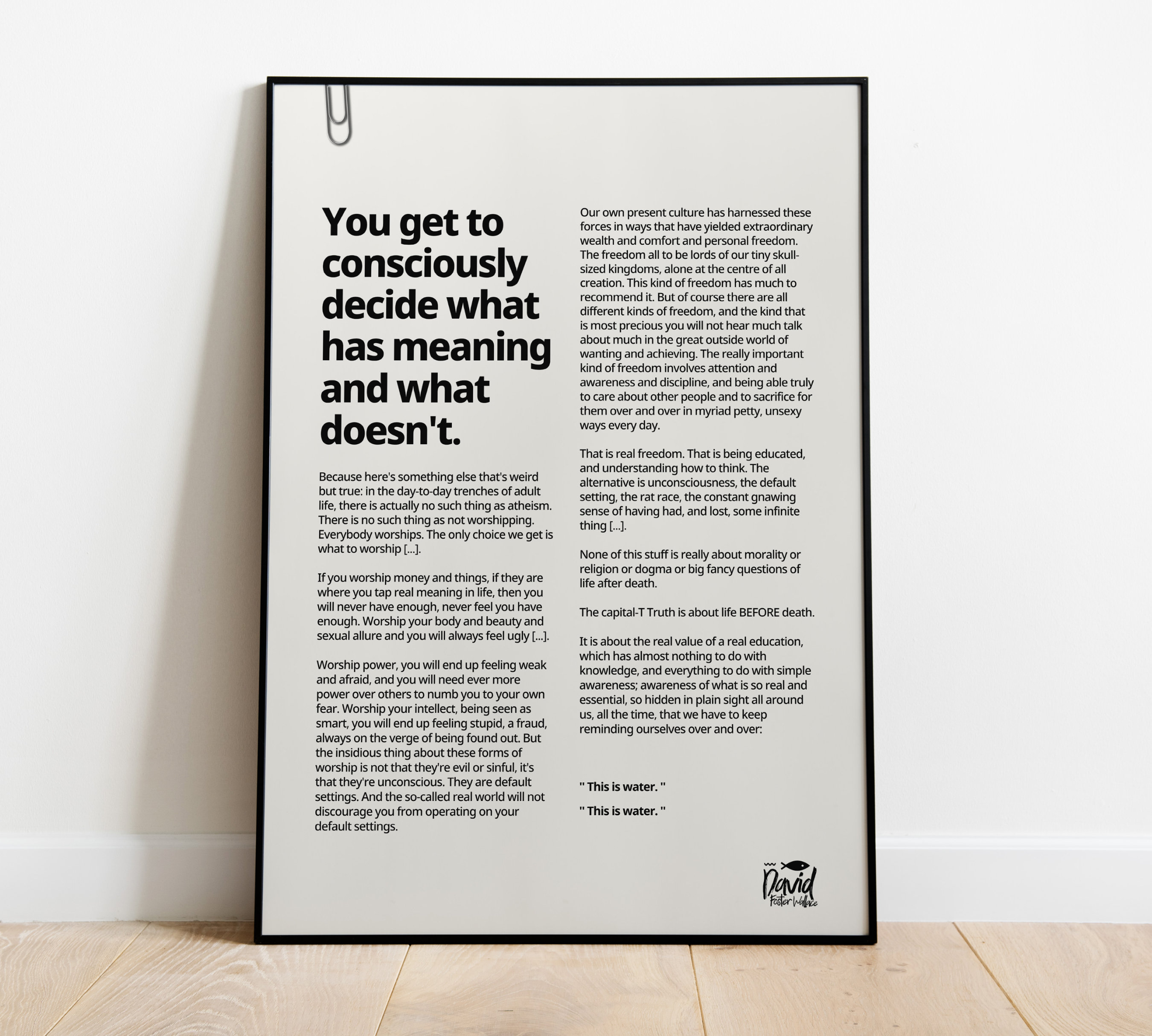 This is Water Poster David Foster Wallace Poster Kenyon Commencement ...