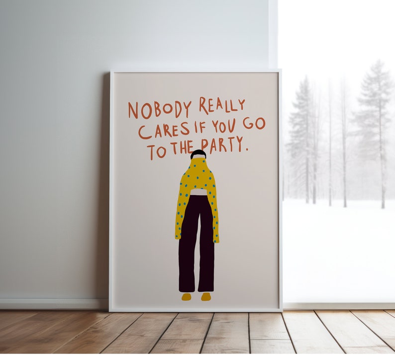 Nobody Really Cares Poster, Art Print, Handdrawn Illustration, Woman ...
