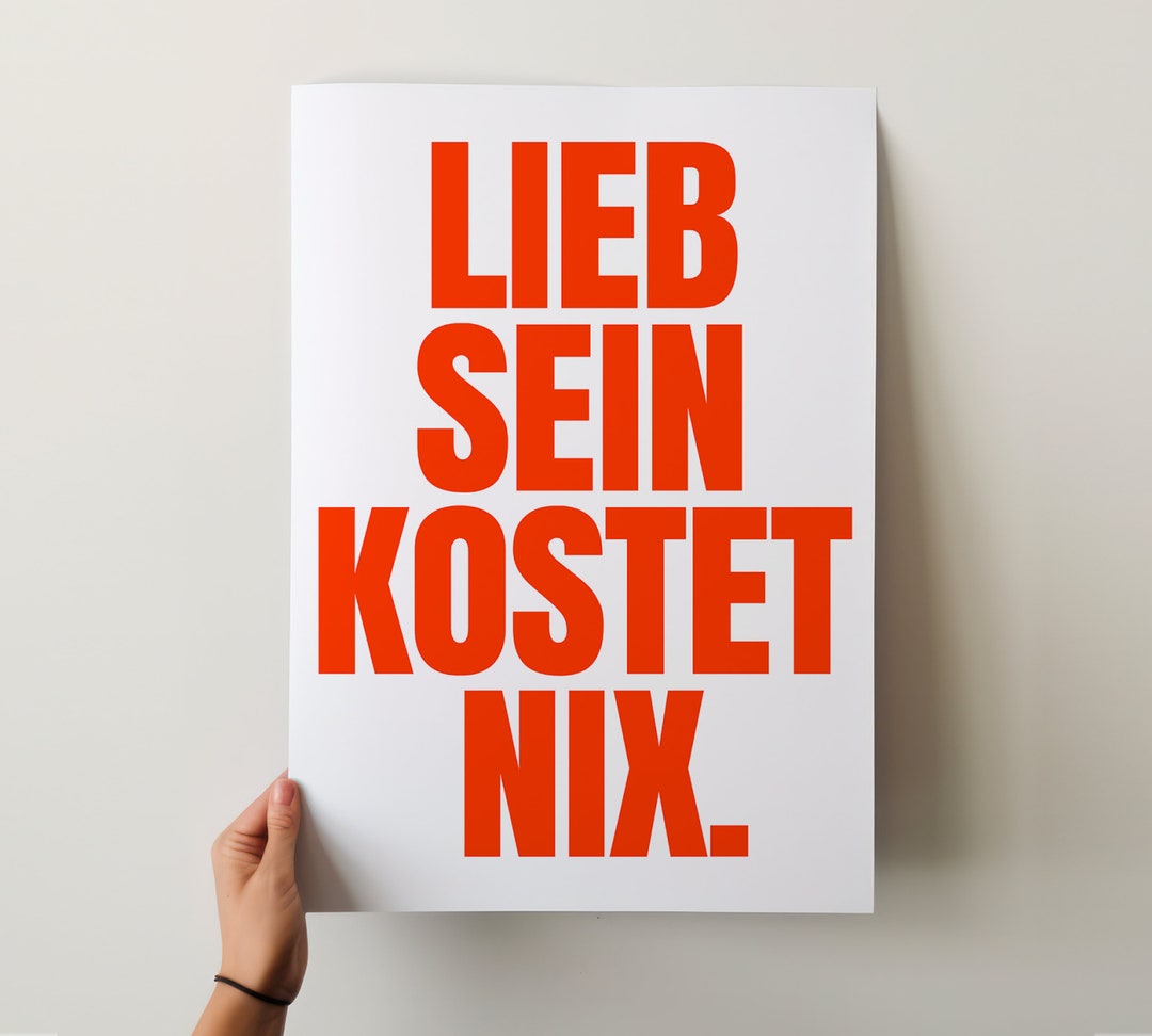 Lieb Sein Kostet Nix Poster, Kindness Typography Print, Retro Poster ...