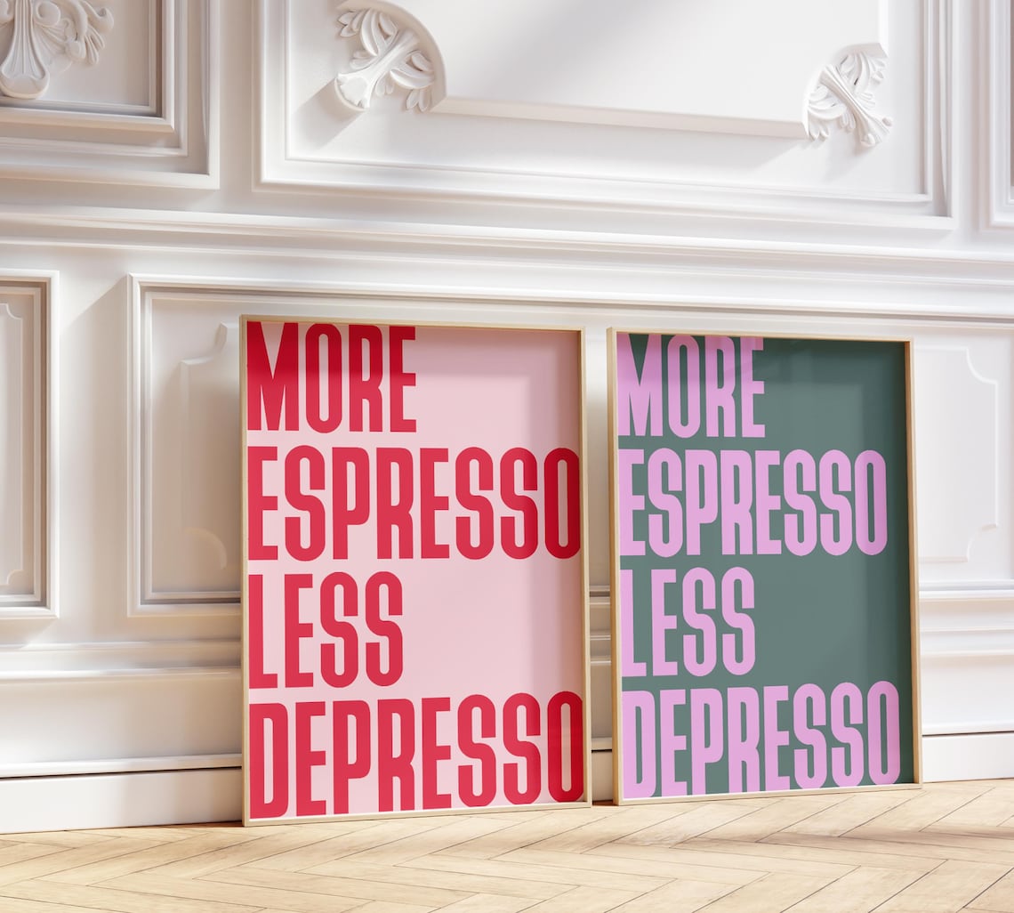Espresso Poster: More Espresso Less Depresso, Retro Kitchen Art - Etsy
