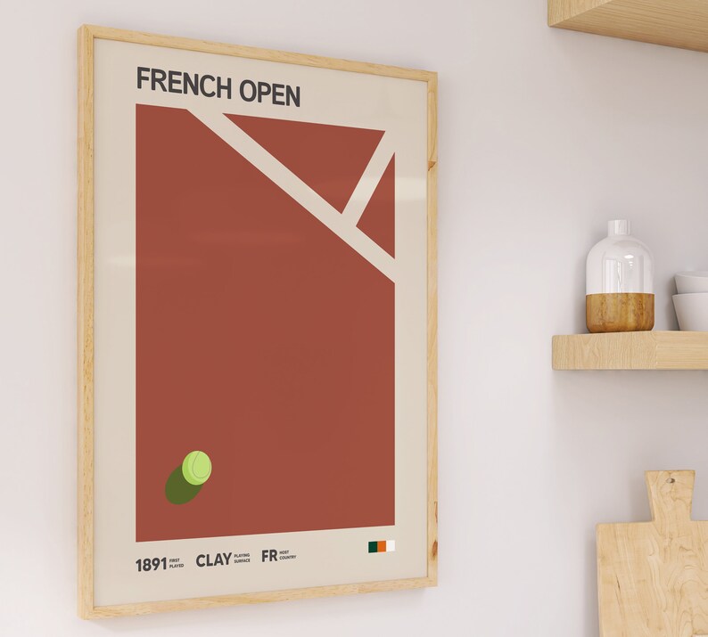 French Open Grand Slam Poster Art A0 A1 A4 Minimal Tennis - Etsy