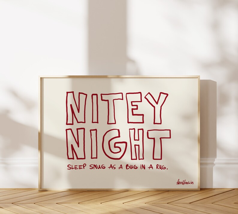 Nitey Night Poster, Nighty Night Print, Good Night Goodnight, Above Bed ...
