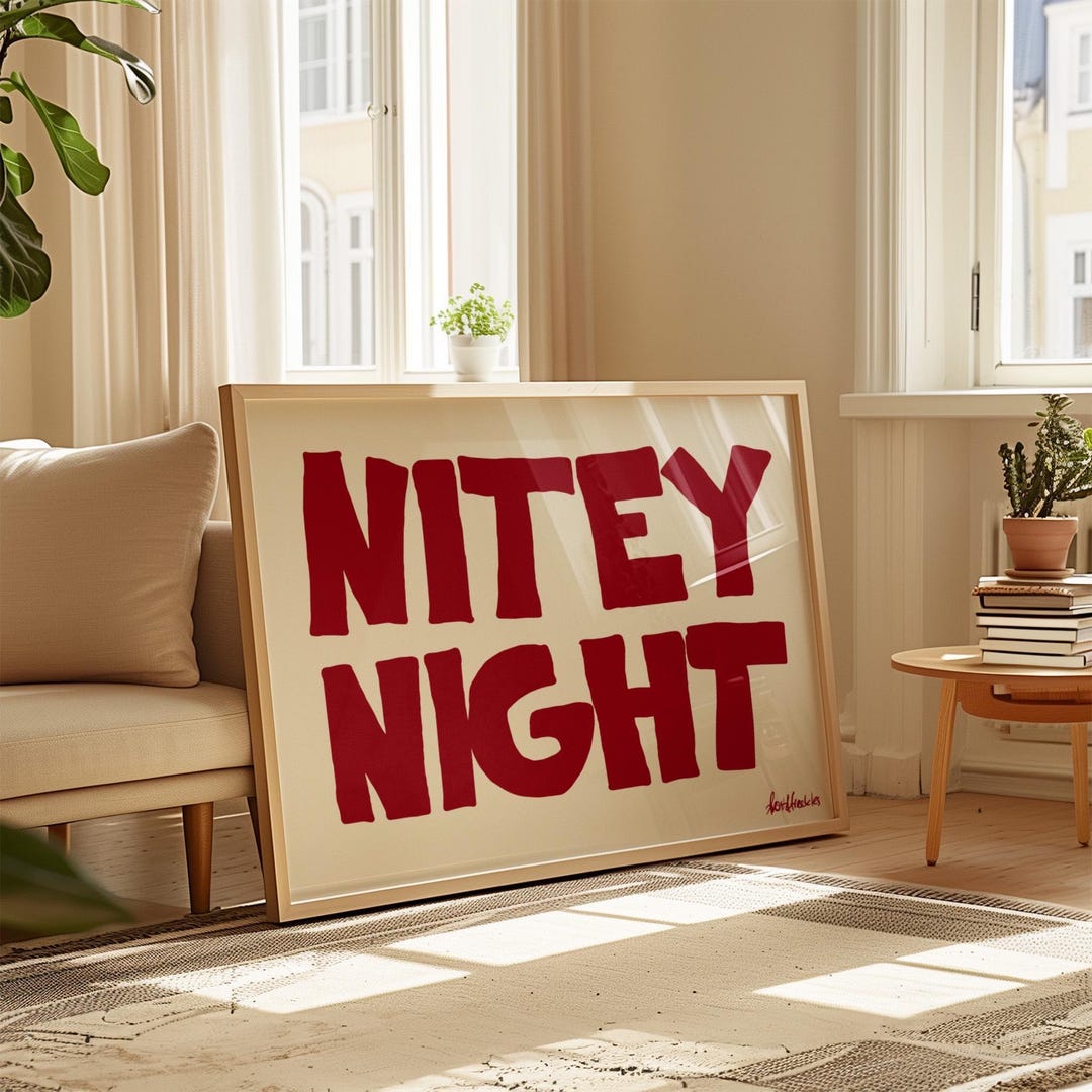 Nitey Night Poster – Boho Wall Art Print, Handwritten Typography, Above ...