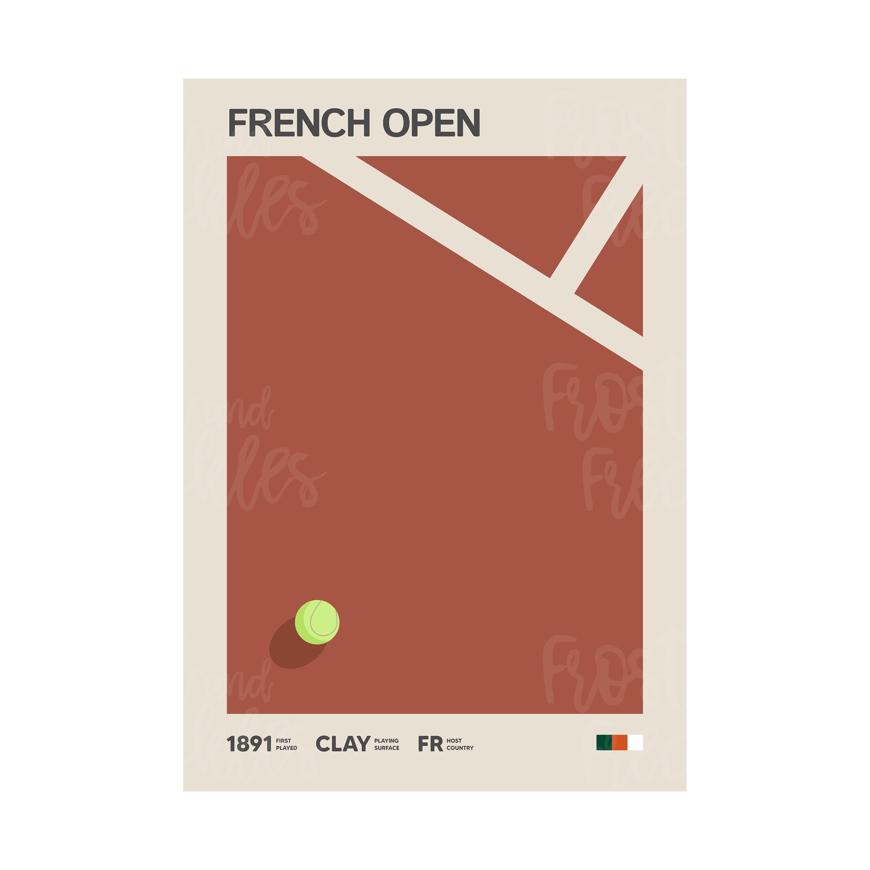 French Open Grand Slam Poster Art A0 A1 A4 Minimal Tennis - Etsy