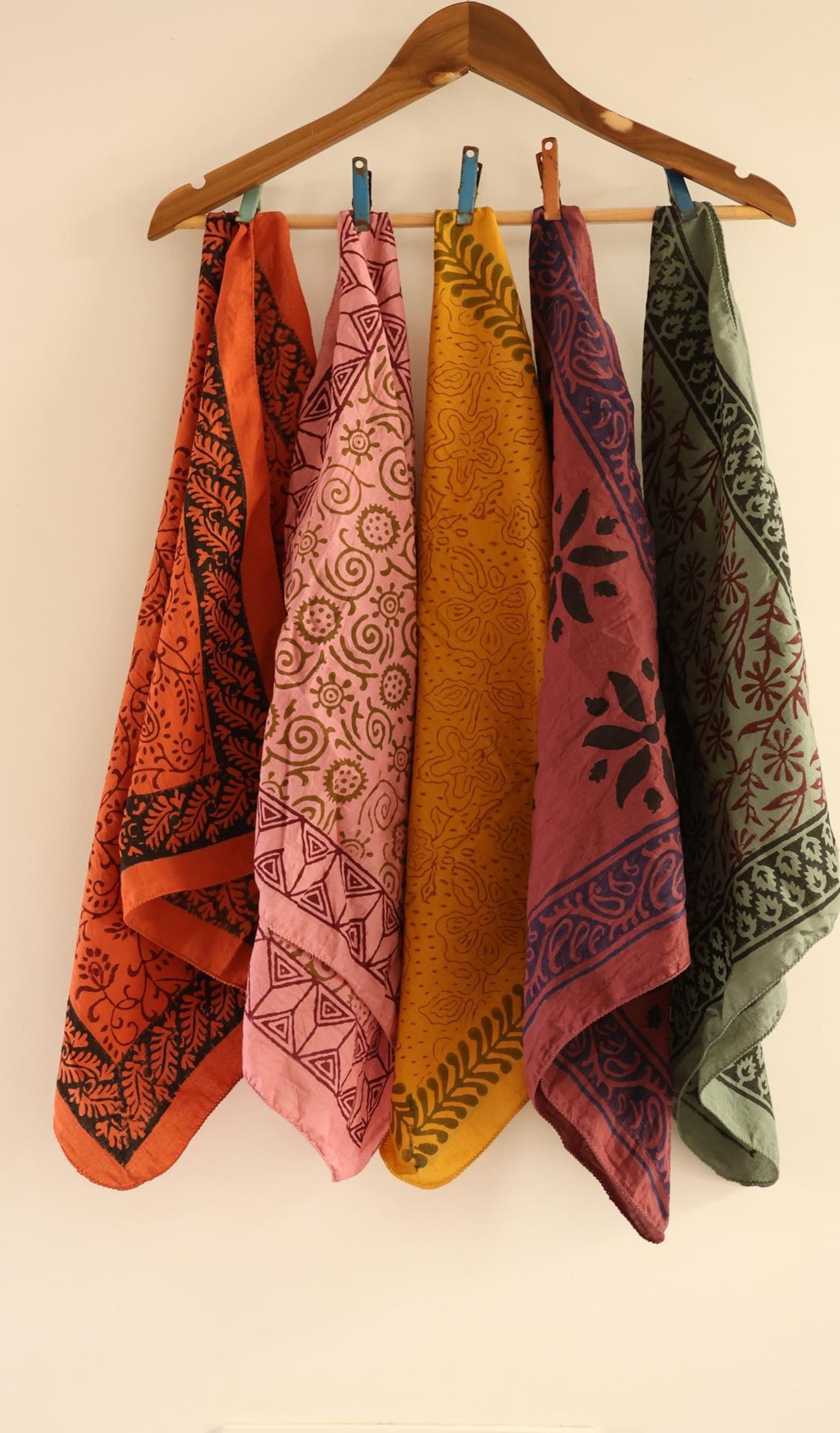 Organic Cotton Paisley Bandana Set of 5 : Hand Block Print Scarves ...