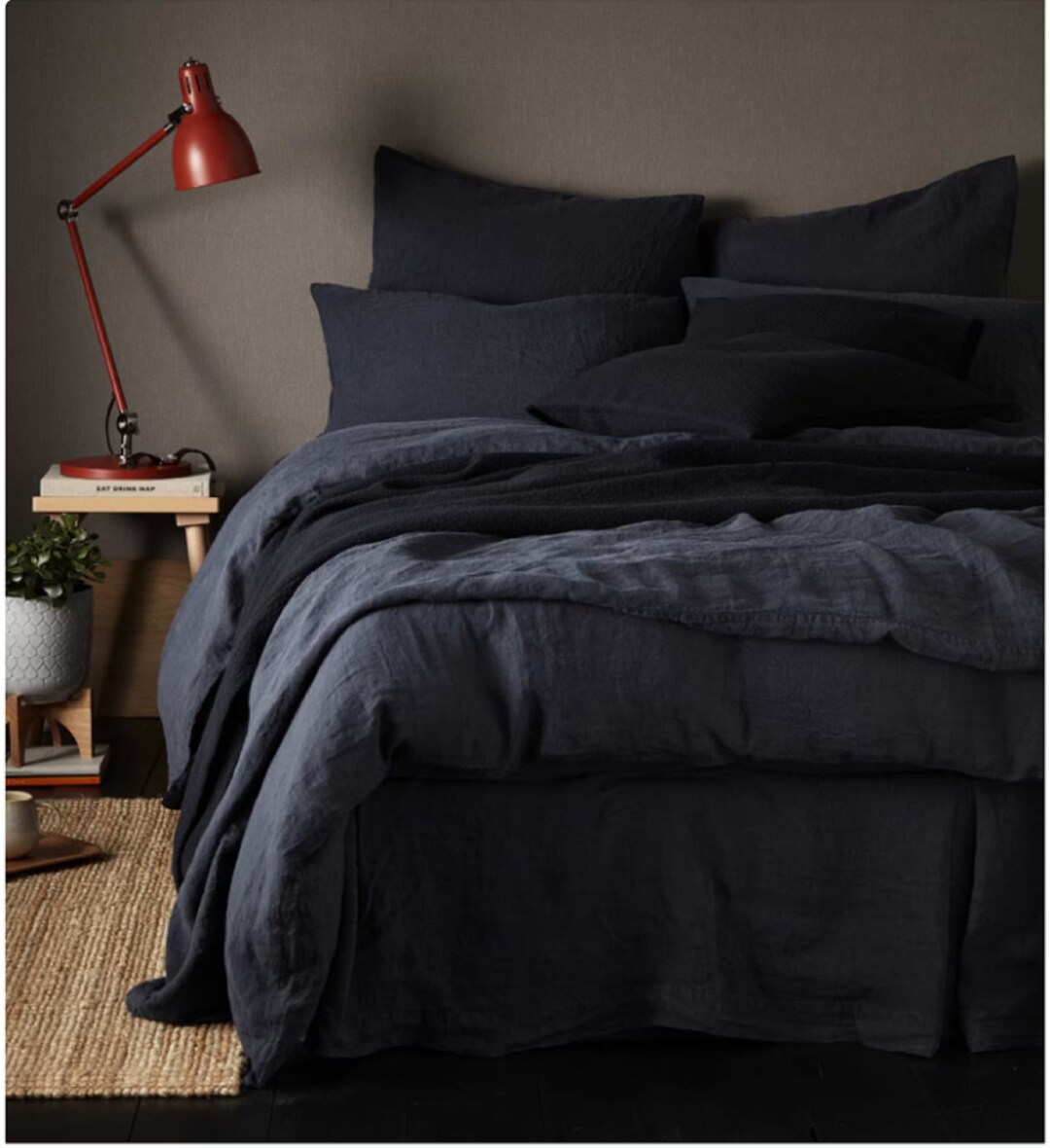 Full Black Linen Duvet Cover Stone Washed Linen Duvet Cover Linen Duvet ...