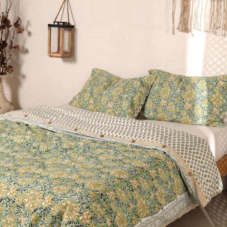 Hand Block Printed Floral Duvet Cover Set, Boho Cotton Bedding - Etsy