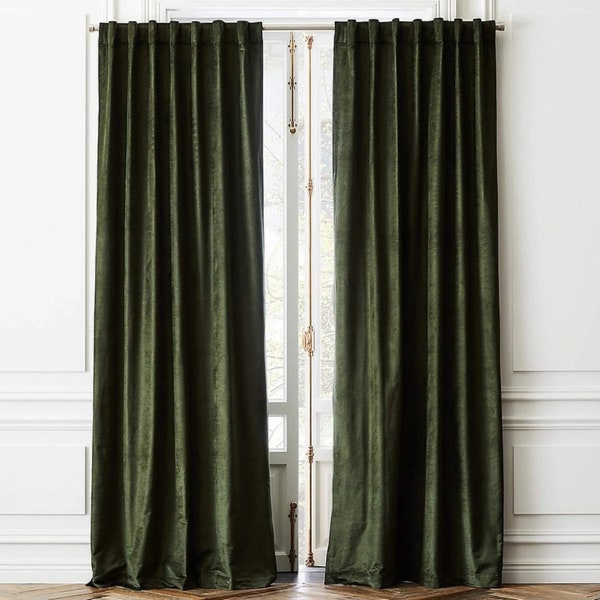 Velvet Moss Green Curtains - Etsy