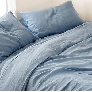 3 Piece Linen Bedding Set in Dusty Linen Dusty Blue Set Cover and 2 ...