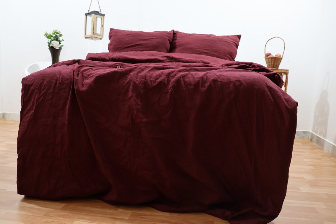 Maroon 100%pure Linen Duvet Cover With 2 Pillowcases Indian Comforter ...
