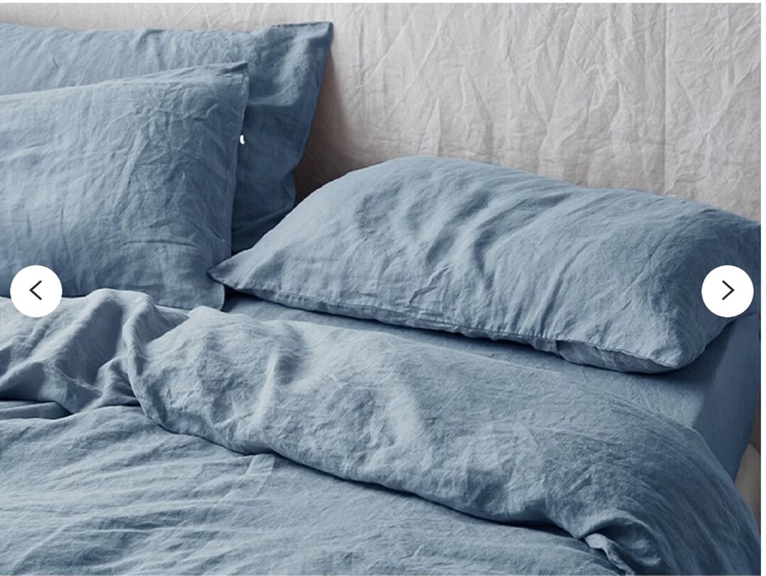 3 Piece Linen Bedding Set in Dusty Linen Dusty Blue Set Cover and 2 ...