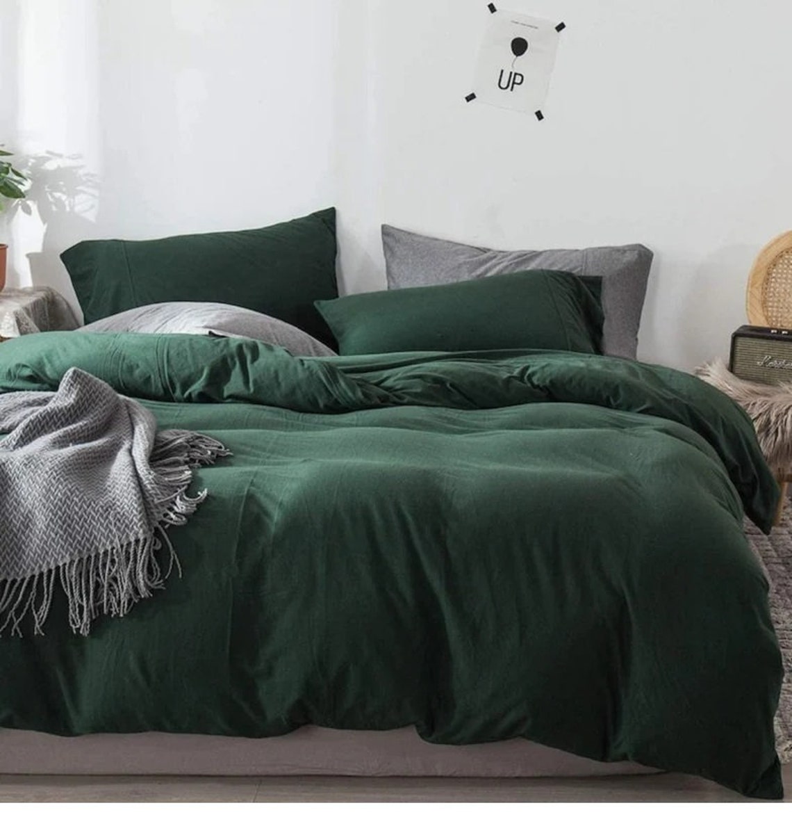 Dark Green Linen Duvet Cover Stonewashed Duvet Cover Queen - Etsy