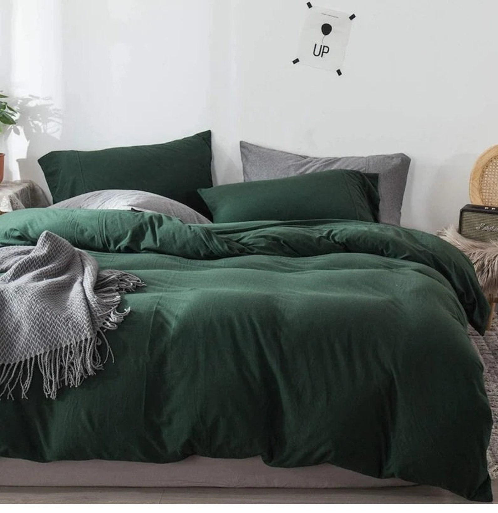 Dark Green Linen Duvet Cover Stonewashed Duvet Cover Queen - Etsy