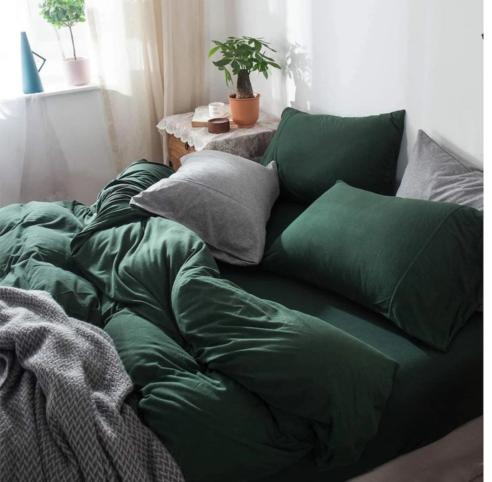 Dark Green Linen Duvet Cover Stonewashed Duvet Cover Queen - Etsy