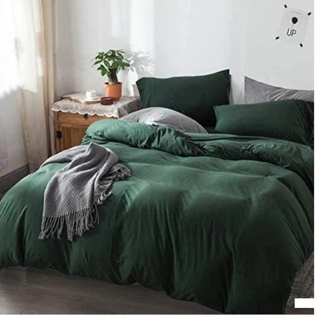 Dark Green Linen Duvet Cover Stonewashed Duvet Cover Queen - Etsy