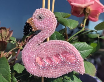 Flamingo Brooch Flamingo Pin Flamingo Palm Tree Beach - Etsy