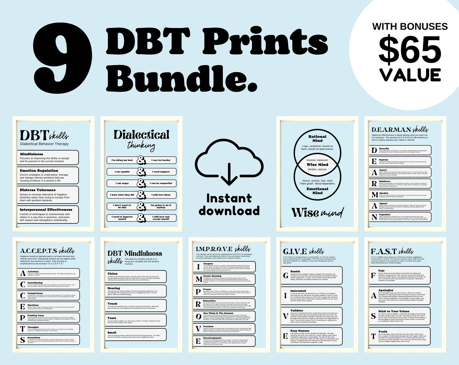 Set of 9 DBT Posters, Dialectical Behavior Therapy Room Decor - Etsy