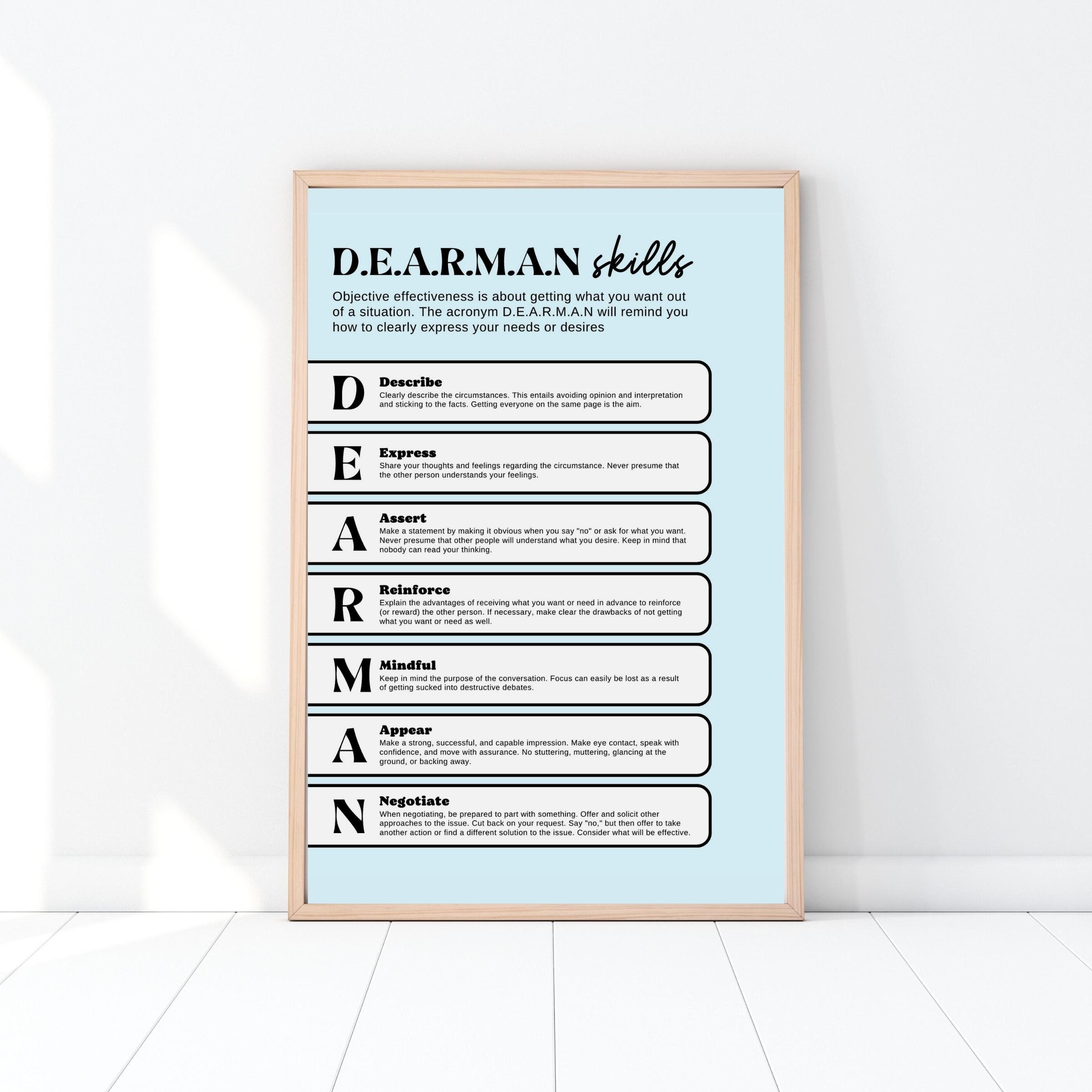 DBT Poster, DEARMAN Skills Poster for Therapy Office Decor, Counseling ...