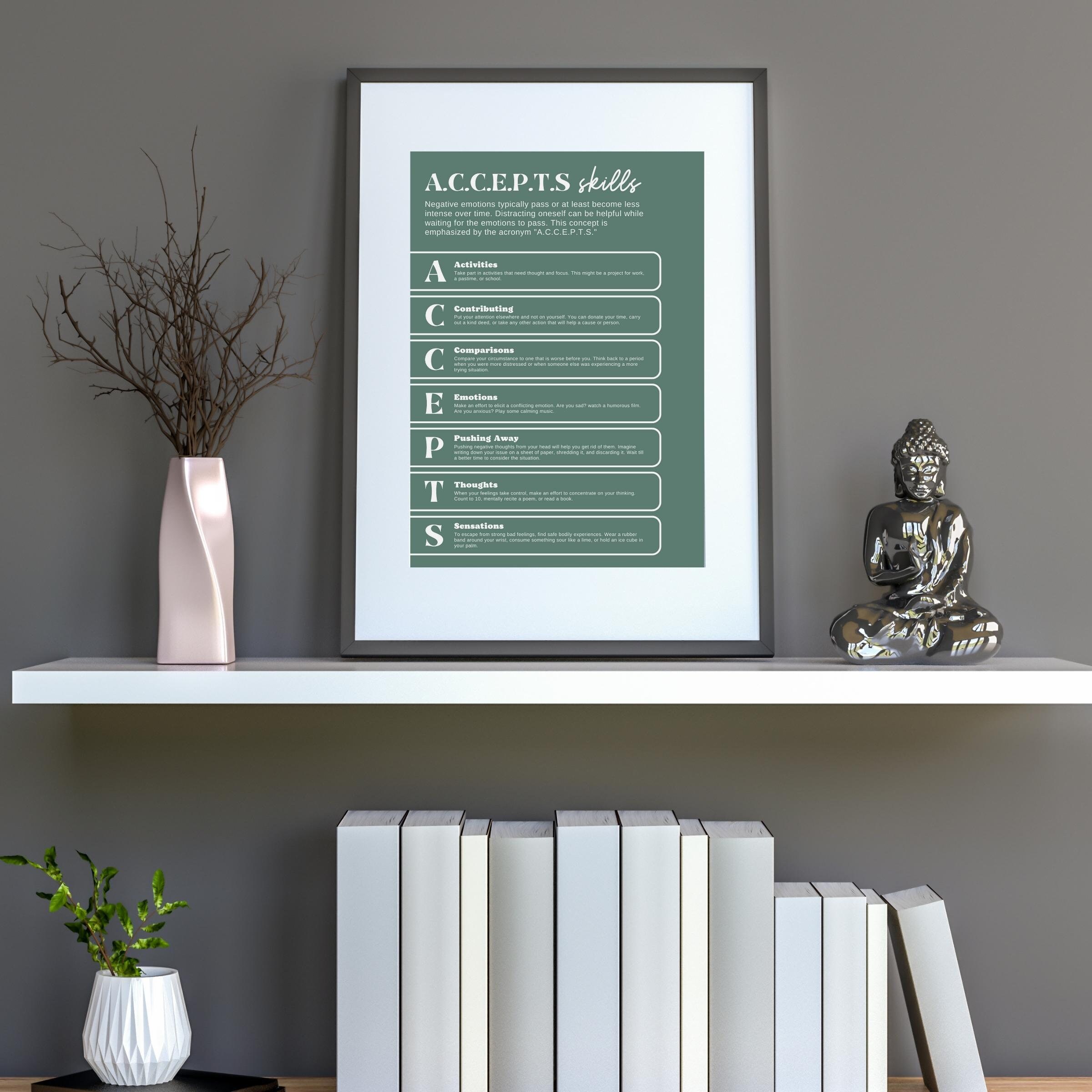 DBT Poster, ACCEPTS Skills Poster for Therapy Office Decor, Counseling ...