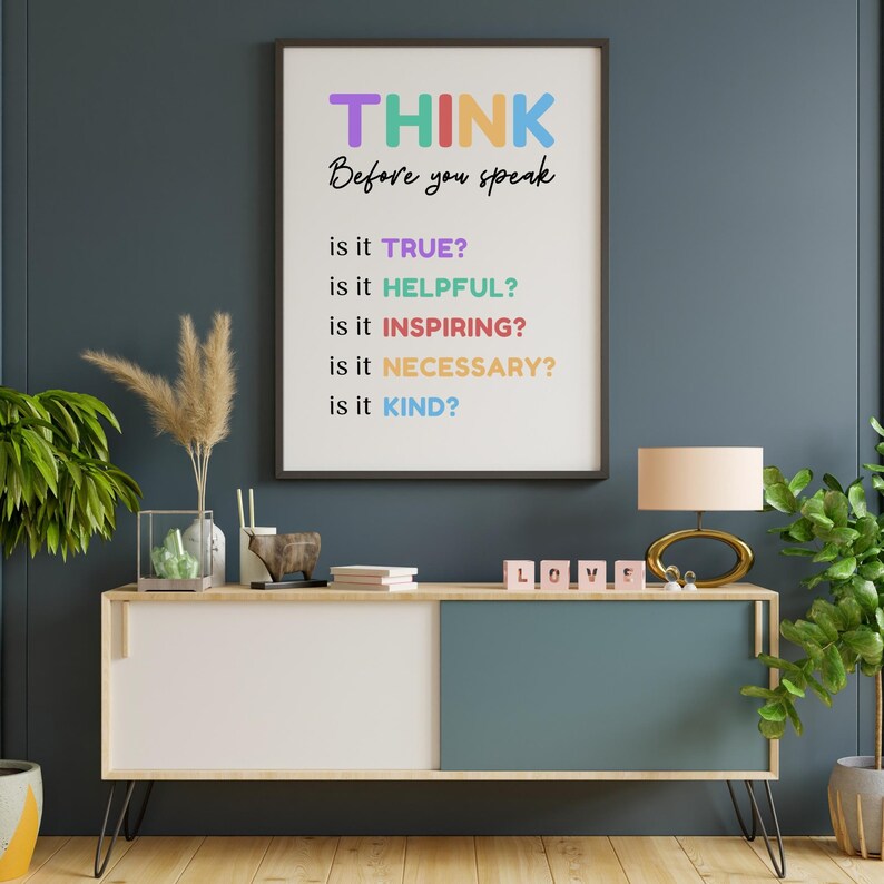 Think Before You Speak, Calming Corner Poster for Therapy Office Decor ...
