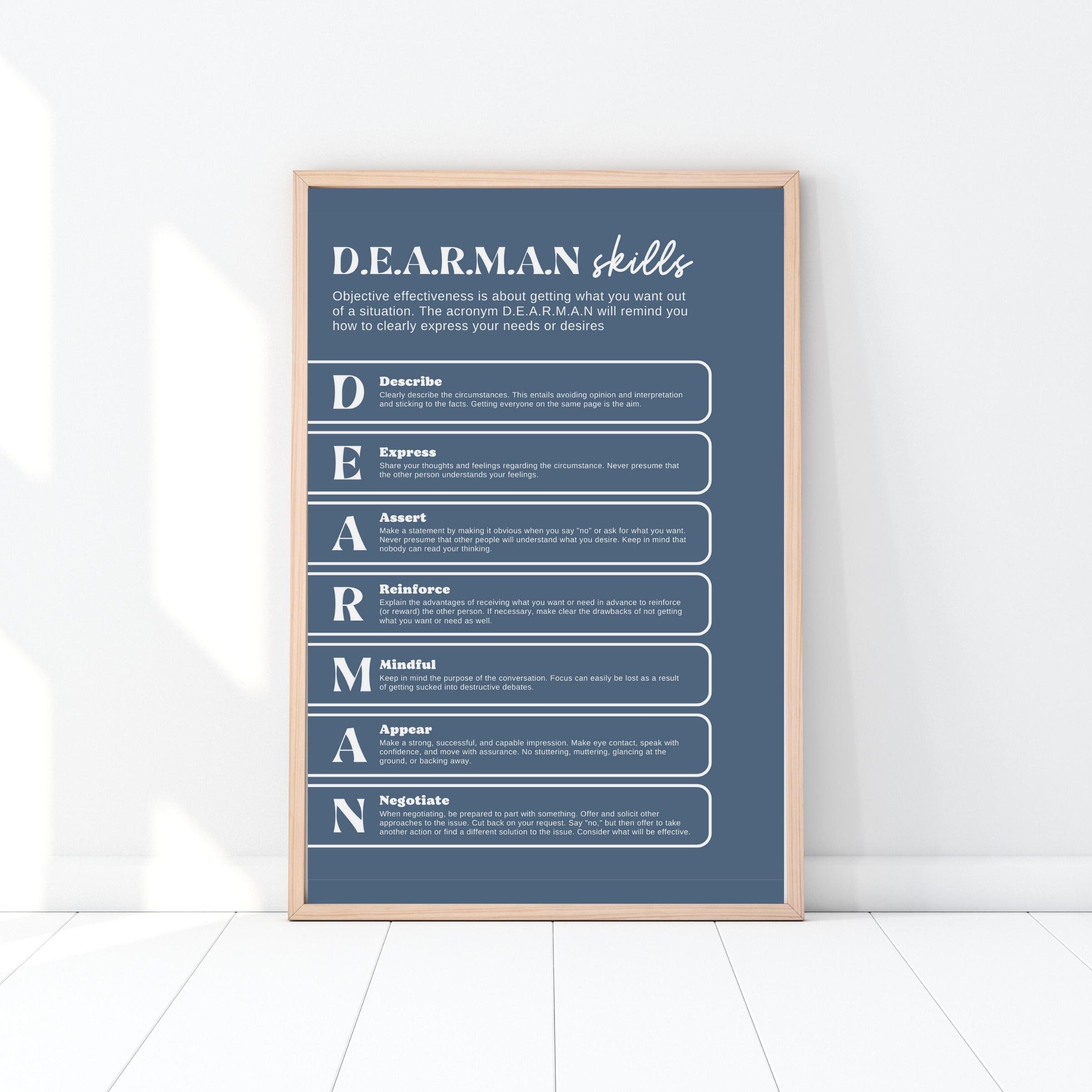 DBT Poster, DEARMAN Skills Poster for Therapy Office Decor, Counseling ...