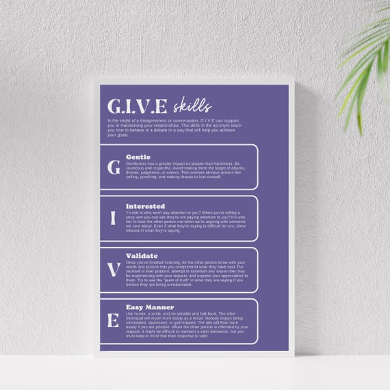 DBT Poster GIVE Skills for Therapy Office Decor Counseling - Etsy