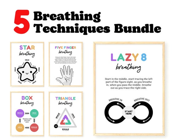Set of 5 Breathing Techniques Poster for Therapy Office Decor - Etsy