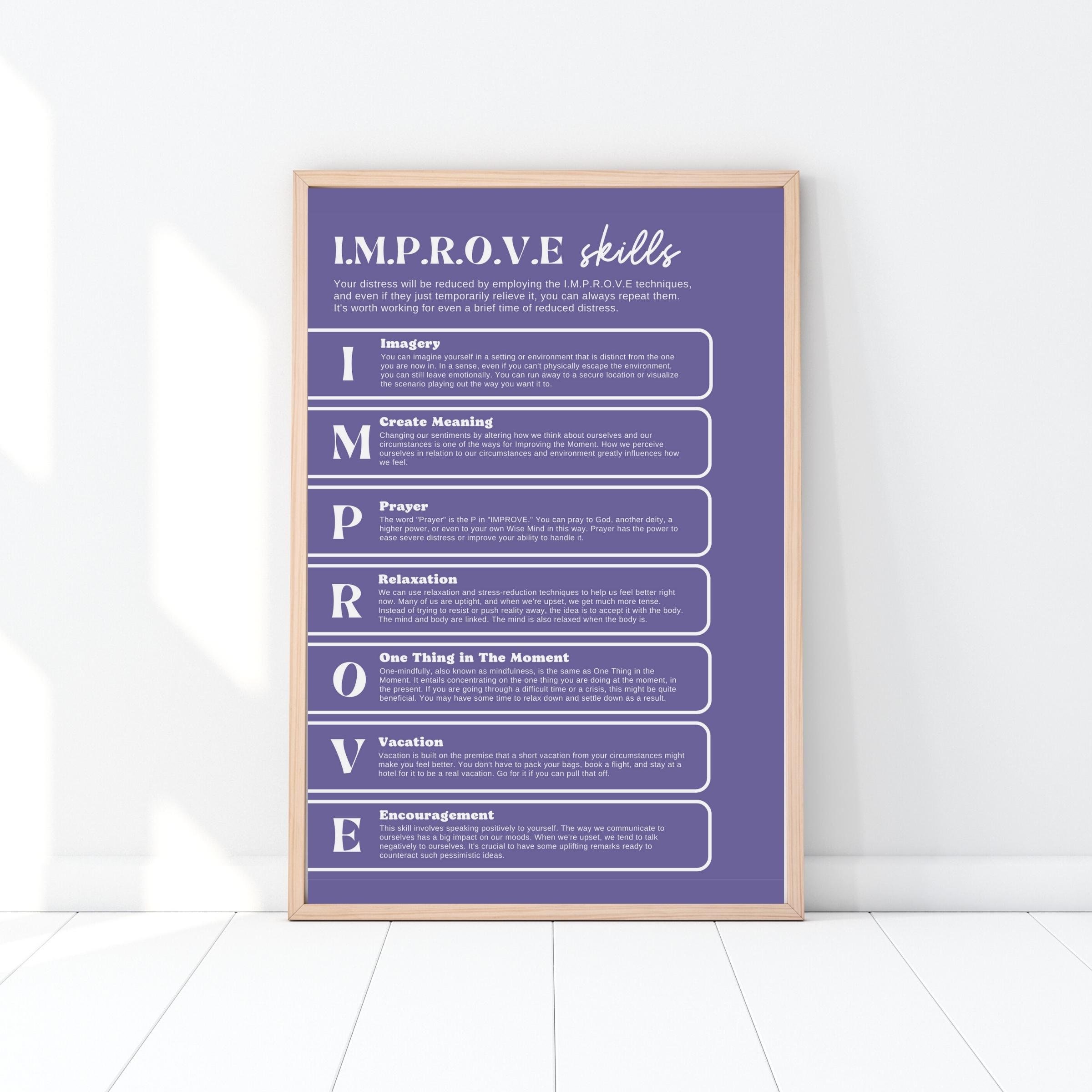 DBT Poster, IMPROVE Skills Poster for Therapy Office Decor, Counseling ...