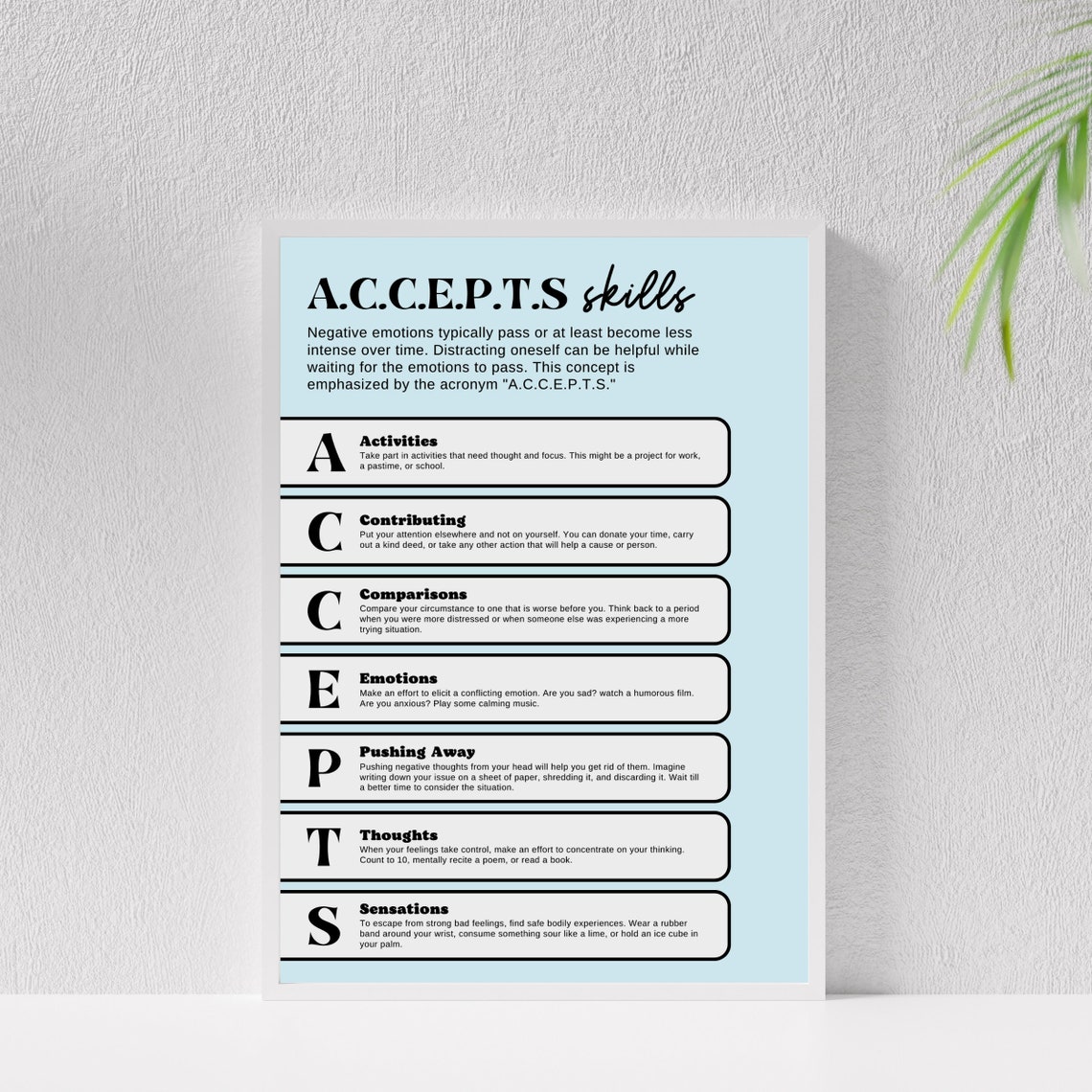 DBT Poster ACCEPTS Skills Poster for Therapy Office Decor - Etsy