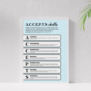 DBT Poster, ACCEPTS Skills Poster for Therapy Office Decor, Counseling ...