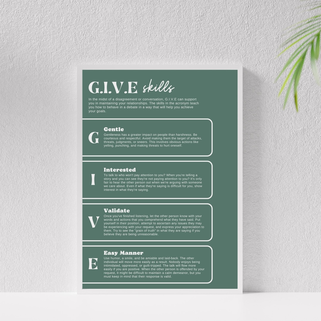 DBT Poster GIVE Skills for Therapy Office Decor Counseling - Etsy