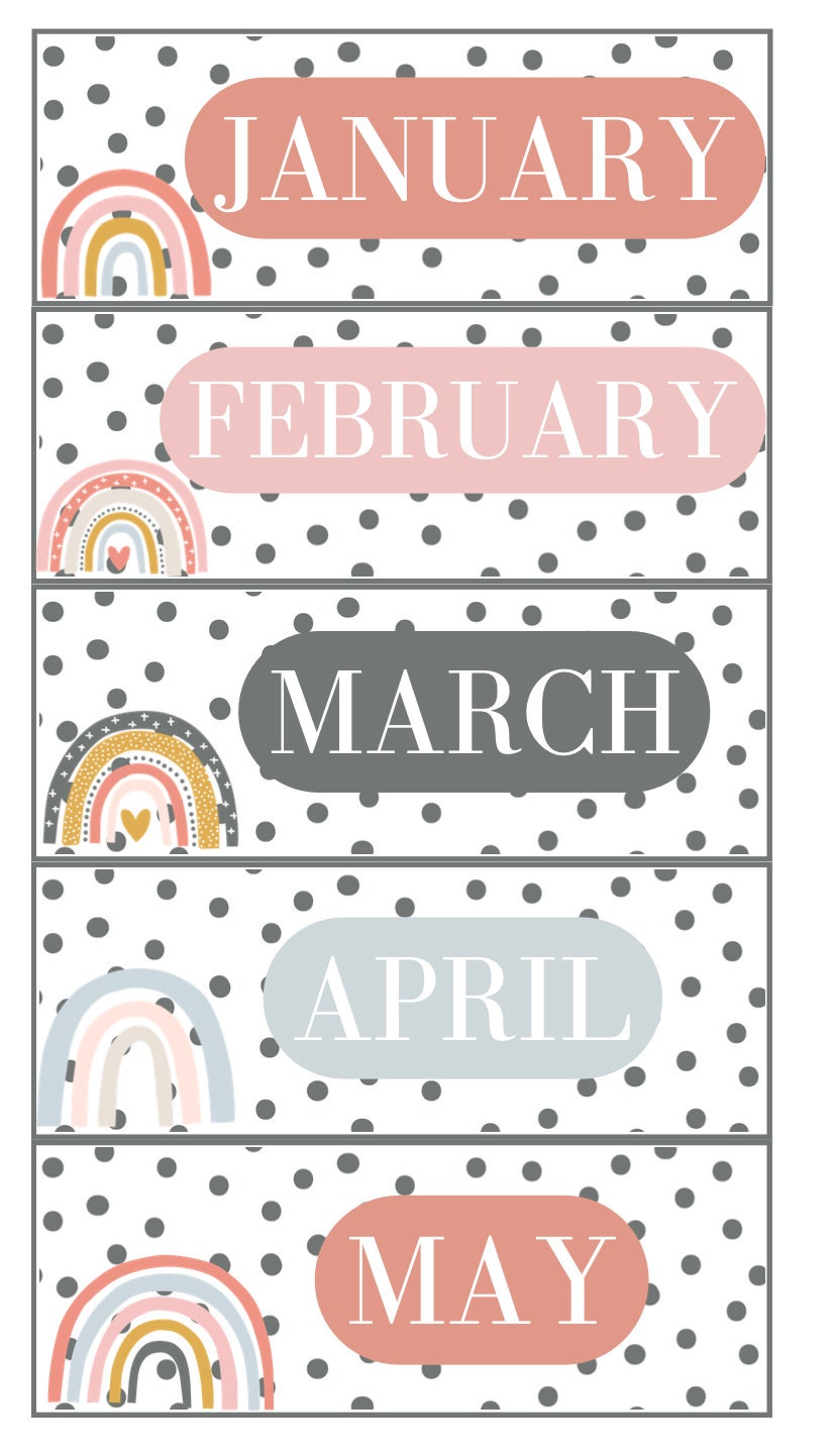 BOHO Rainbow Calendar Classroom Display Printable Download - Etsy