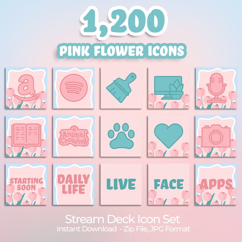 1,200 Stream Deck Icons | Streamers, Streaming, Twitch | Pink Flower ...