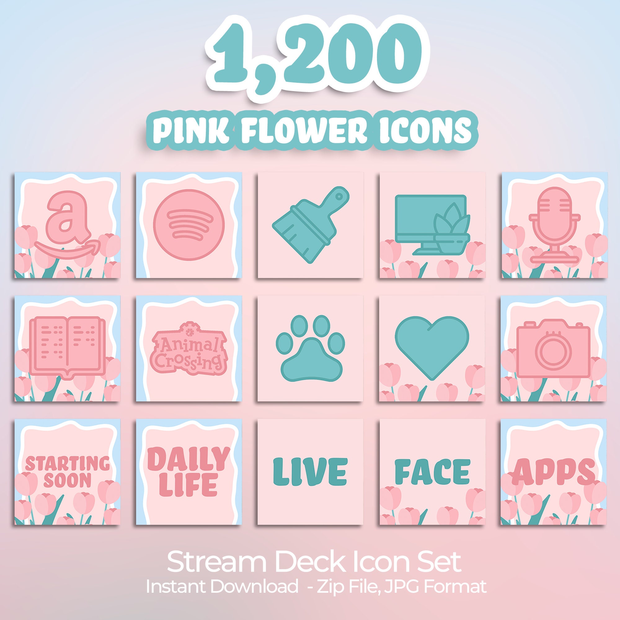 1,200 Stream Deck Icons | Streamers, Streaming, Twitch | Pink Flower ...