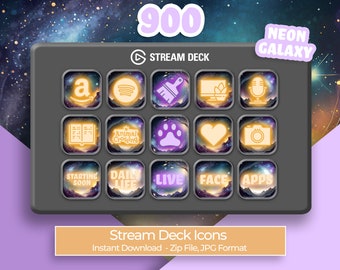 Neon Purple Galaxy 1,200 Stream Deck Icons Streamers, Streaming, Twitch ...