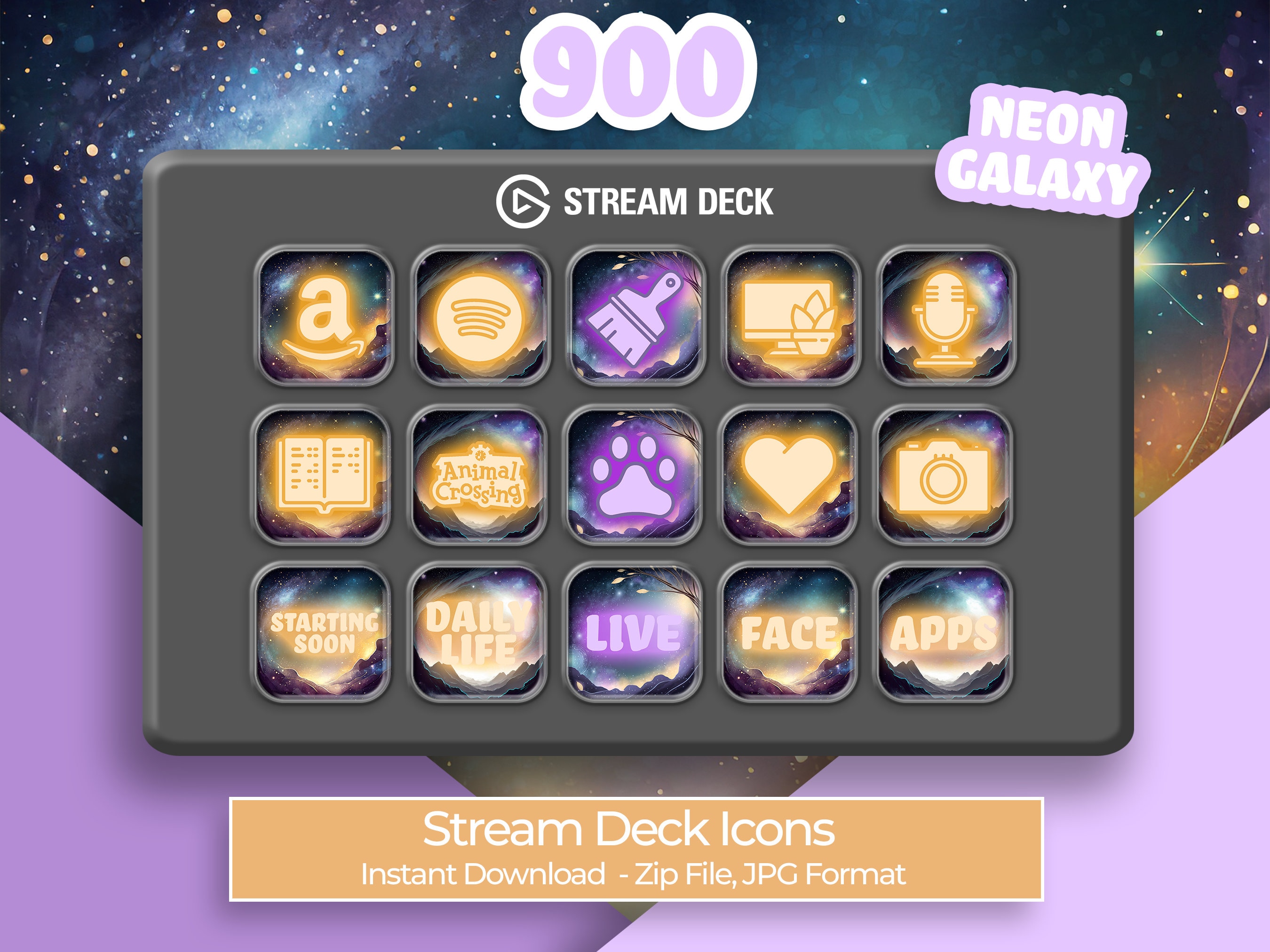 Neon Galaxy - 900 Stream Deck Icons | Streamers, Streaming, Twitch - Etsy