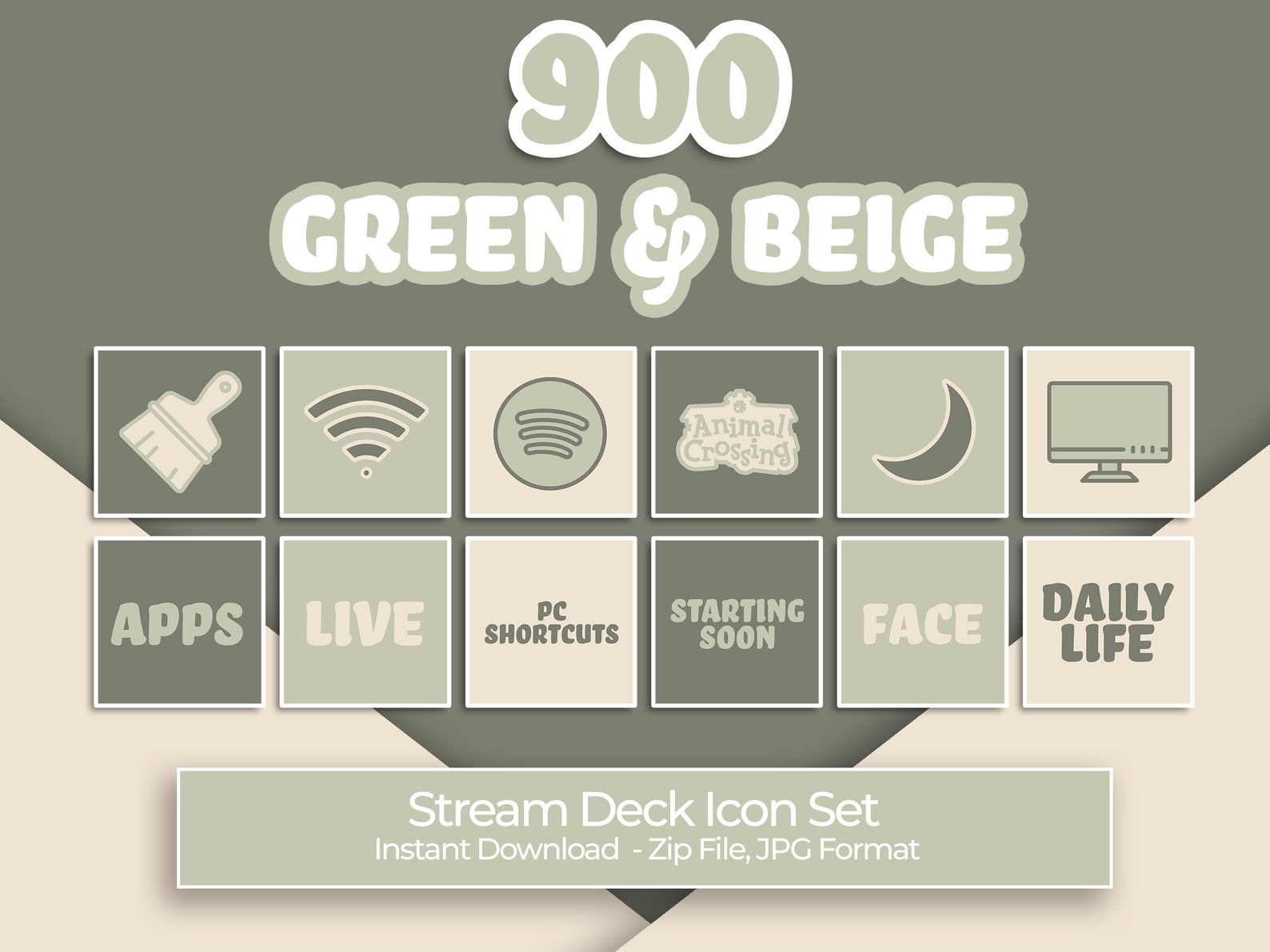 Green and Beige Icons - 900 Stream Deck Icons | Streamers, Streaming ...