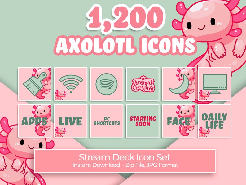 Axolotl Icons - 1,200 Stream Deck Icons | Streamers, Streaming, Twitch ...