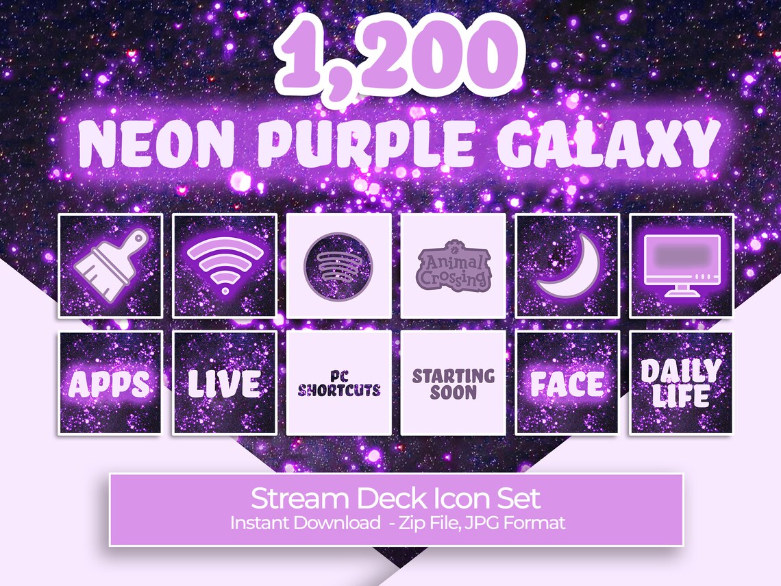 Neon Purple Galaxy - 1,200 Stream Deck Icons | Streamers, Streaming ...