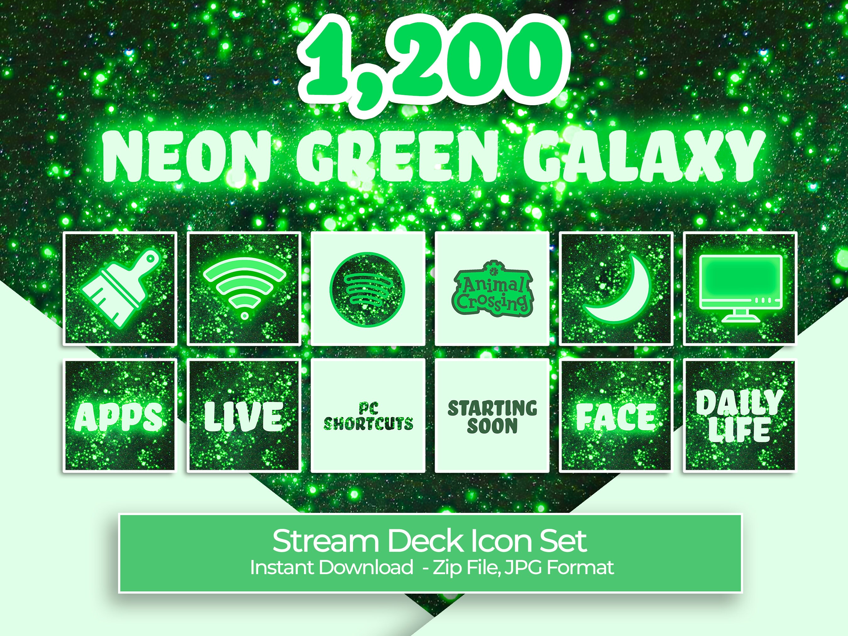 Neon Green Galaxy 1200 Stream Deck Icons Streamers - Etsy