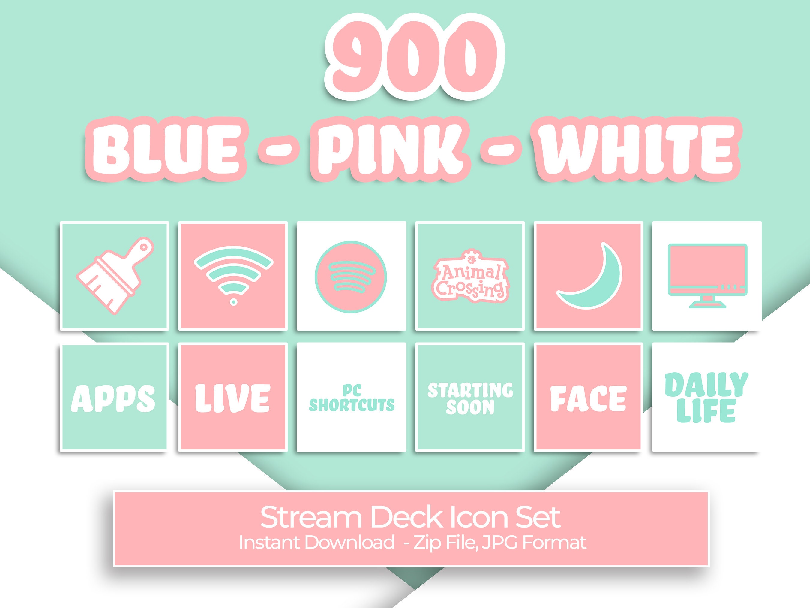 Blue, Pink and White Icons - 900 Stream Deck Icons | Streamers ...