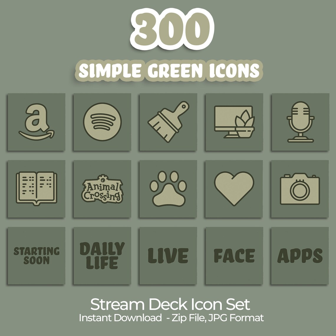 300 Stream Deck Icons | Streamers, Streaming, Twitch | Simple Green - Etsy